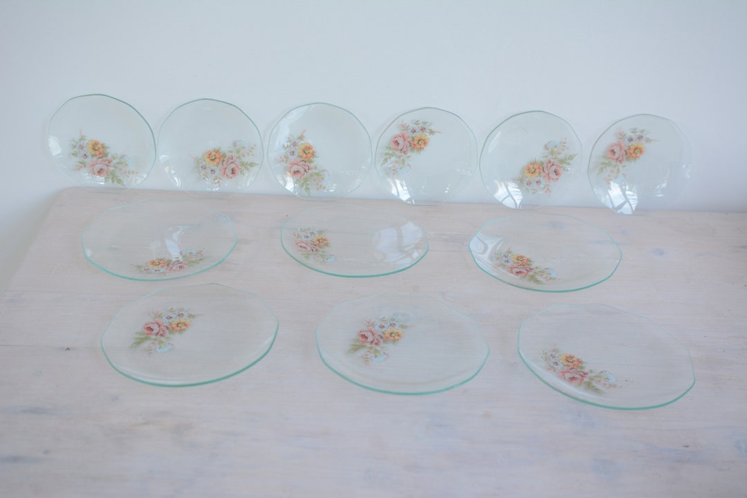 Vintage Glass Plates With Rose Pattern | Unique Kitchen Accesories - Etsy