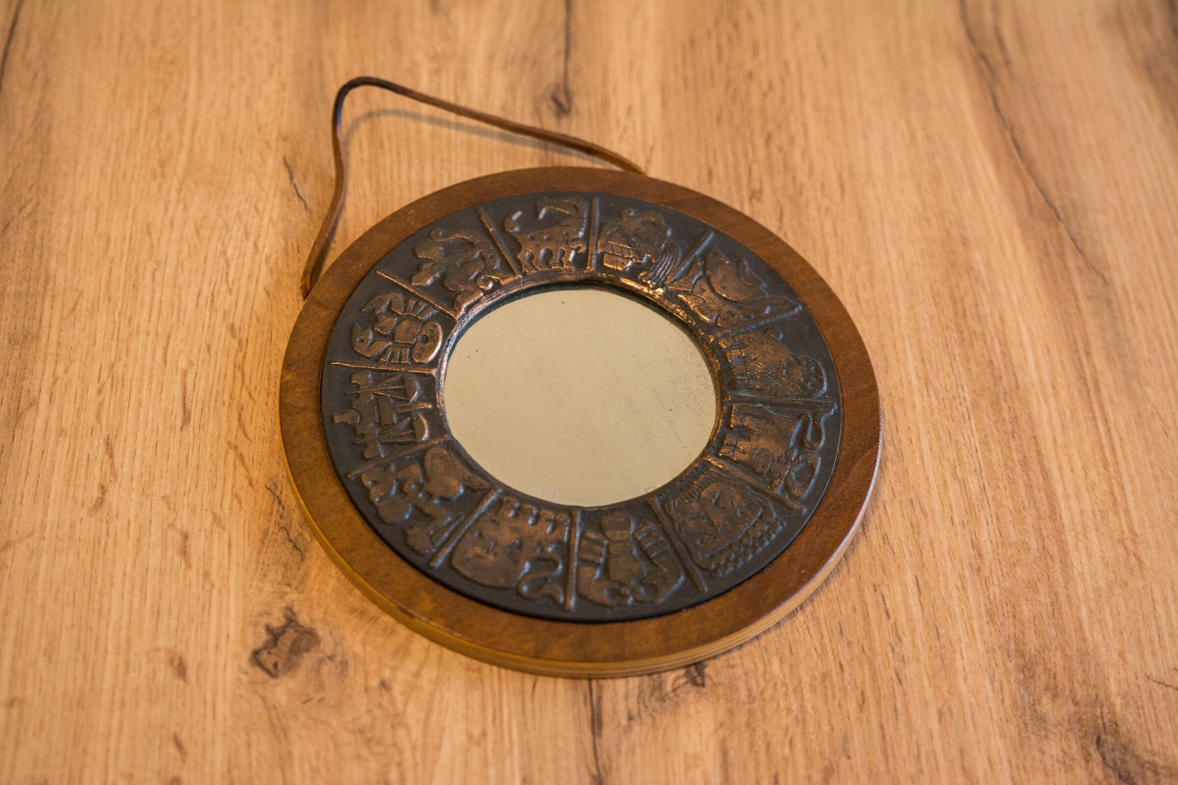 Vintage Copper Zodiac Mirror Round Wall Mirror From Hungary ...