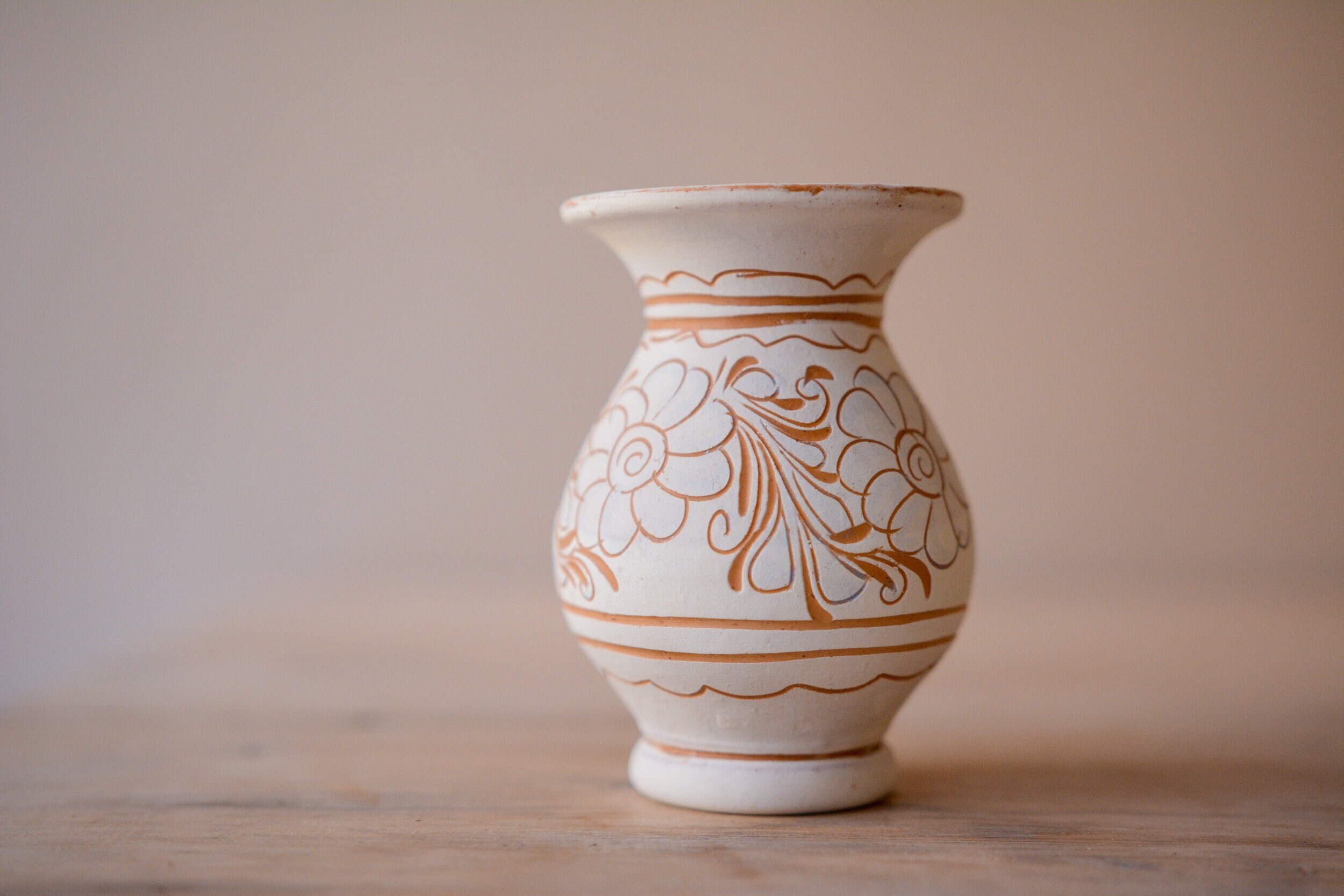 Vintage White and Beige Hand Made Vase Original Folk Pottery - Etsy