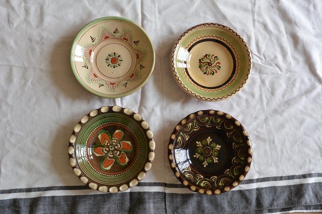 Vintage Hungarian Pottery Wall Plates: Hand-painted Folk Art Set - Etsy