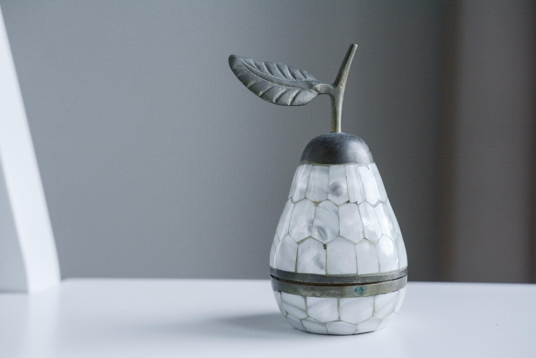 Vintage Brass and Mother of Pearl Pear Box | Mid-century Decorative ...