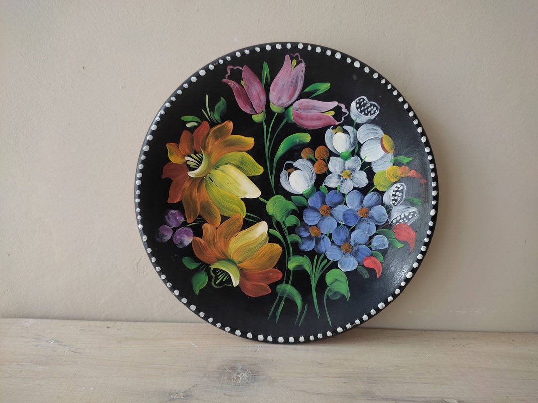 Vintage Clay Wall Plate | Hand Painted Flowers From Hungary - Etsy