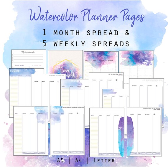 Watercolor Prentables Printable Planner Week Spread | Etsy