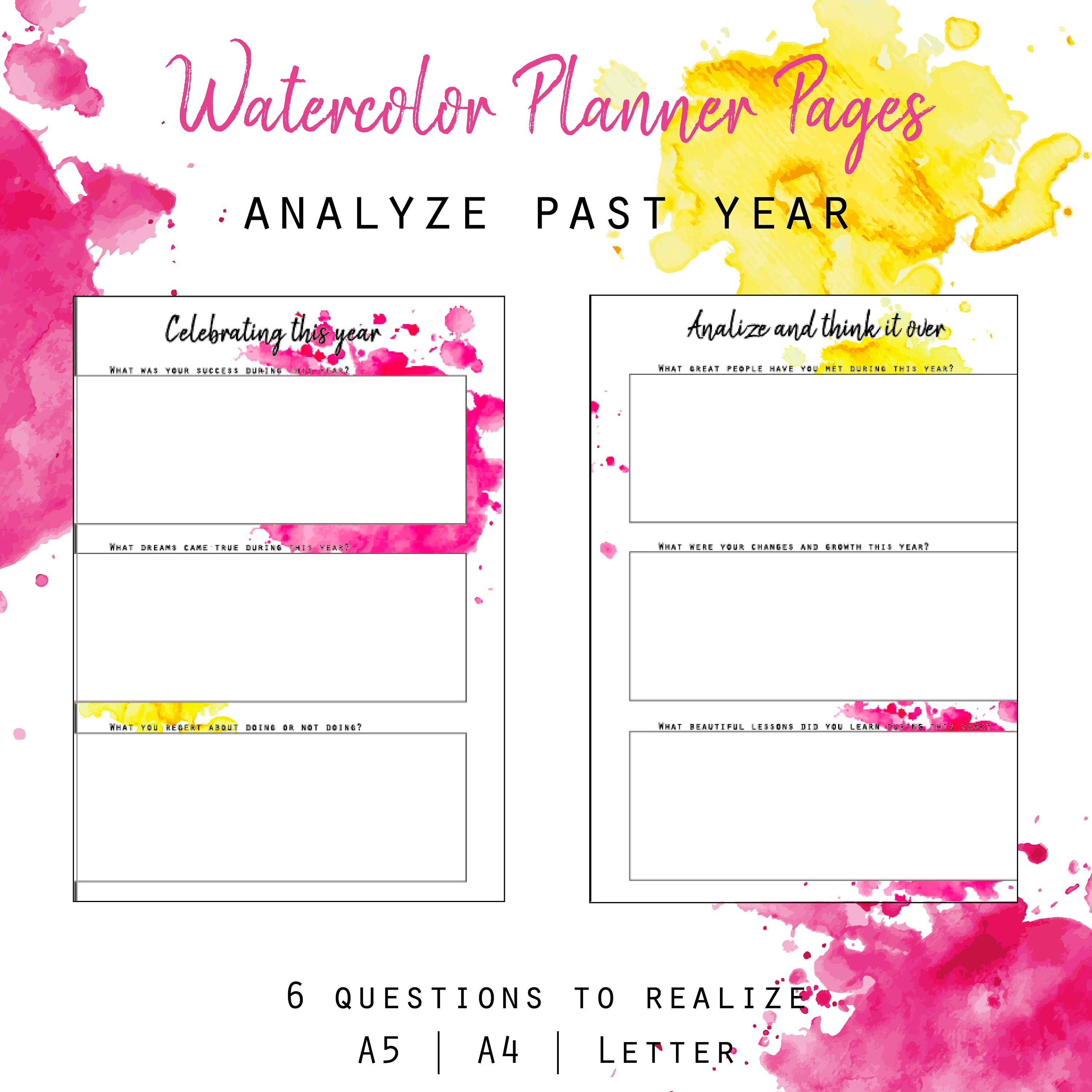 Watercolor Planner Pages Printable Year Year Goals Year at - Etsy UK