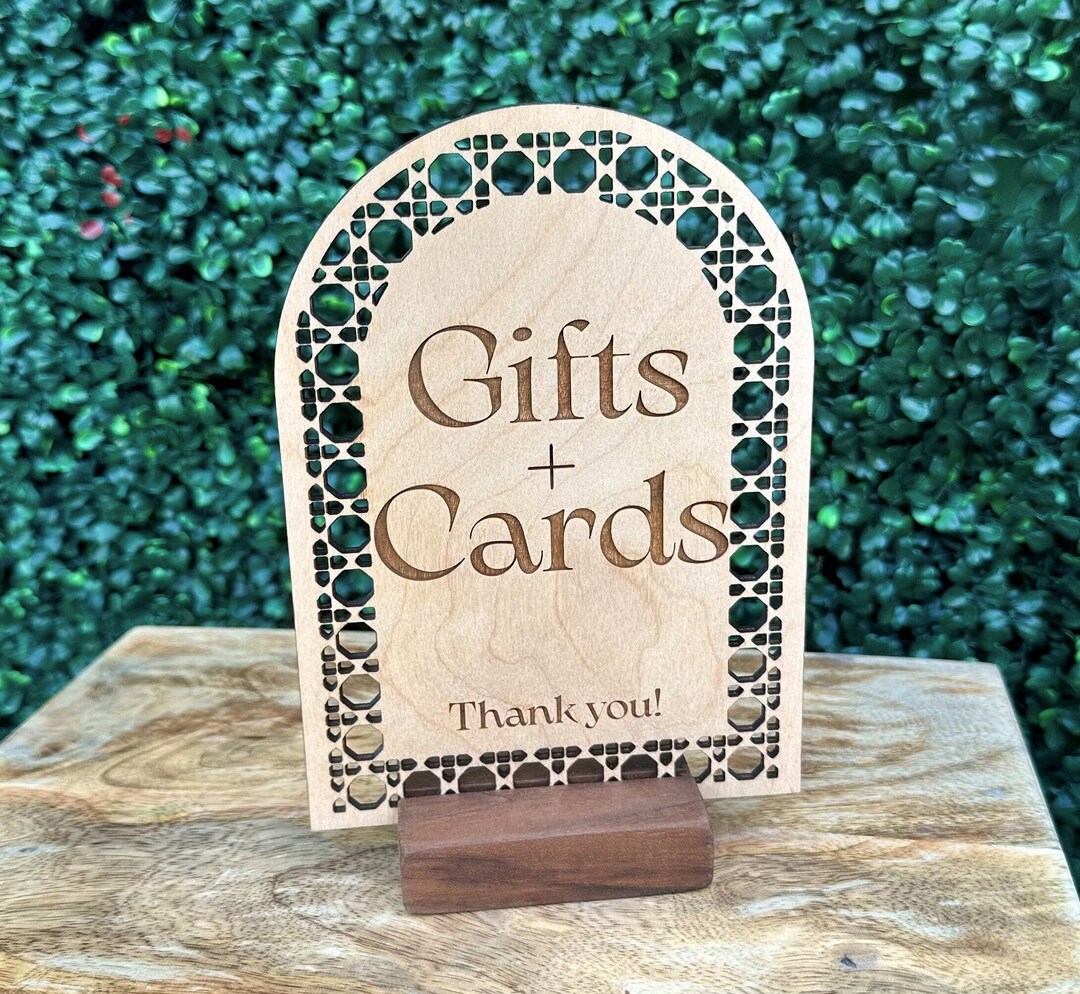 Gifts and Cards Wooden Table Sign Size 5x7 Engraved Rattan - Etsy