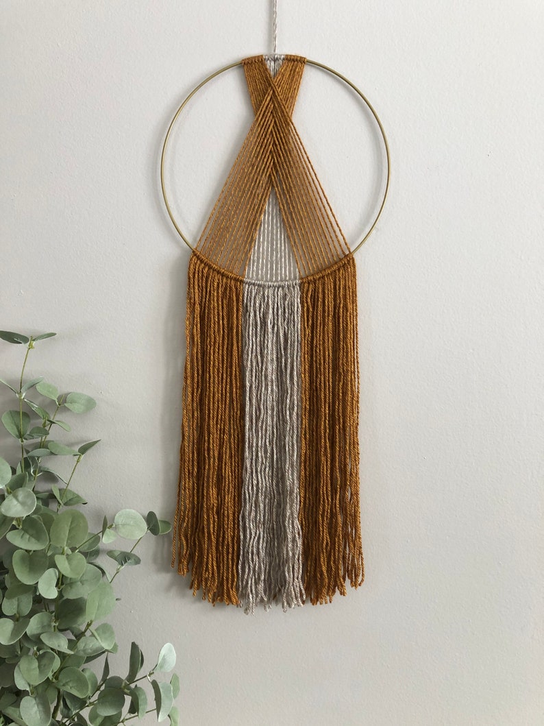 Mustard and Tan Macrame Ring Wall Hanging / Yarn Wall Hanging - Etsy