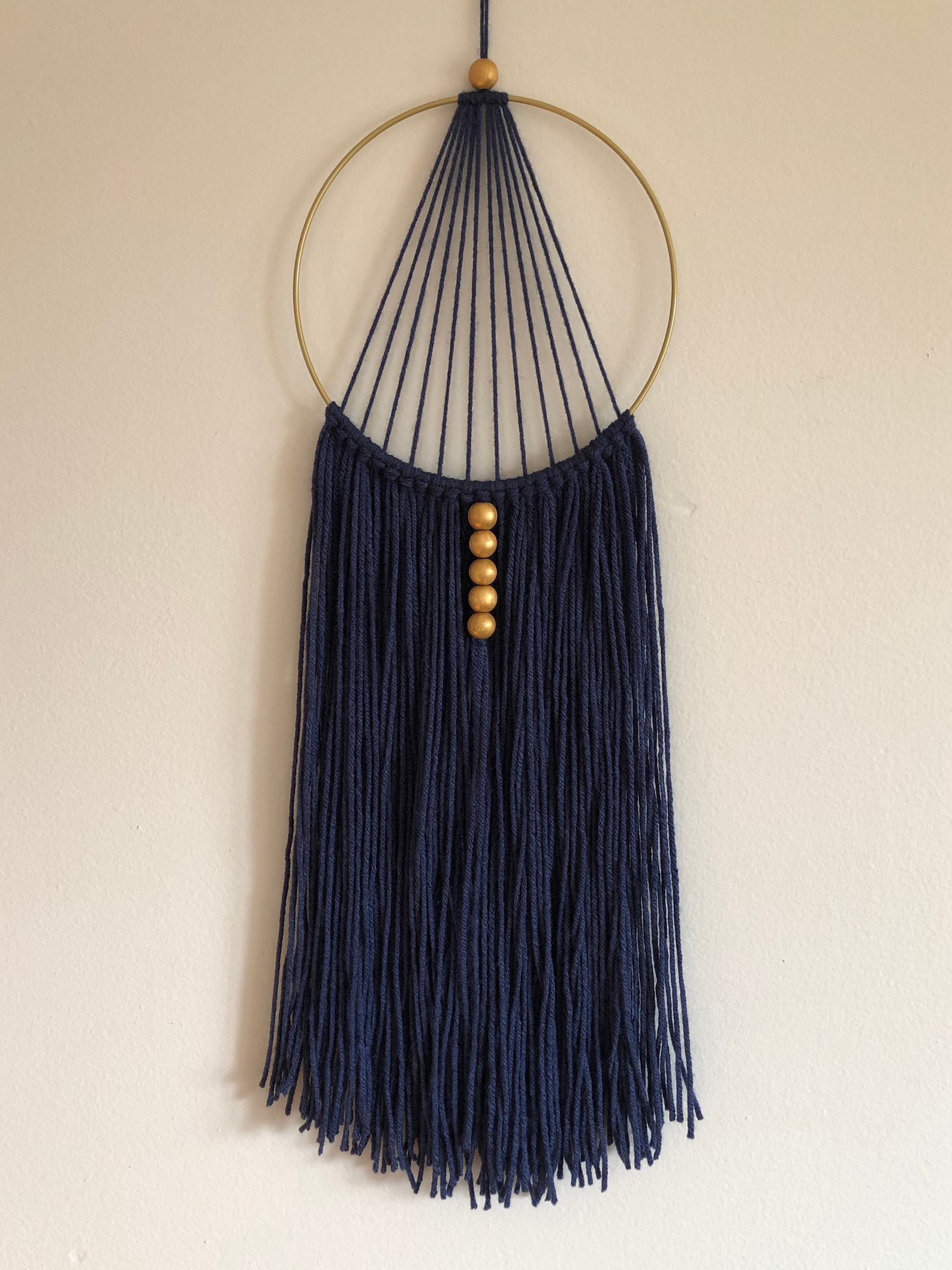 Macrame Ring Wall Hanging With Gold Beads / Yarn Wall Hanging - Etsy