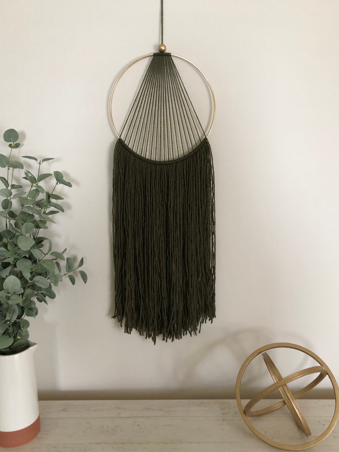 Green Macrame Ring Wall Hanging / Yarn Hoop Wall Hanging - Etsy