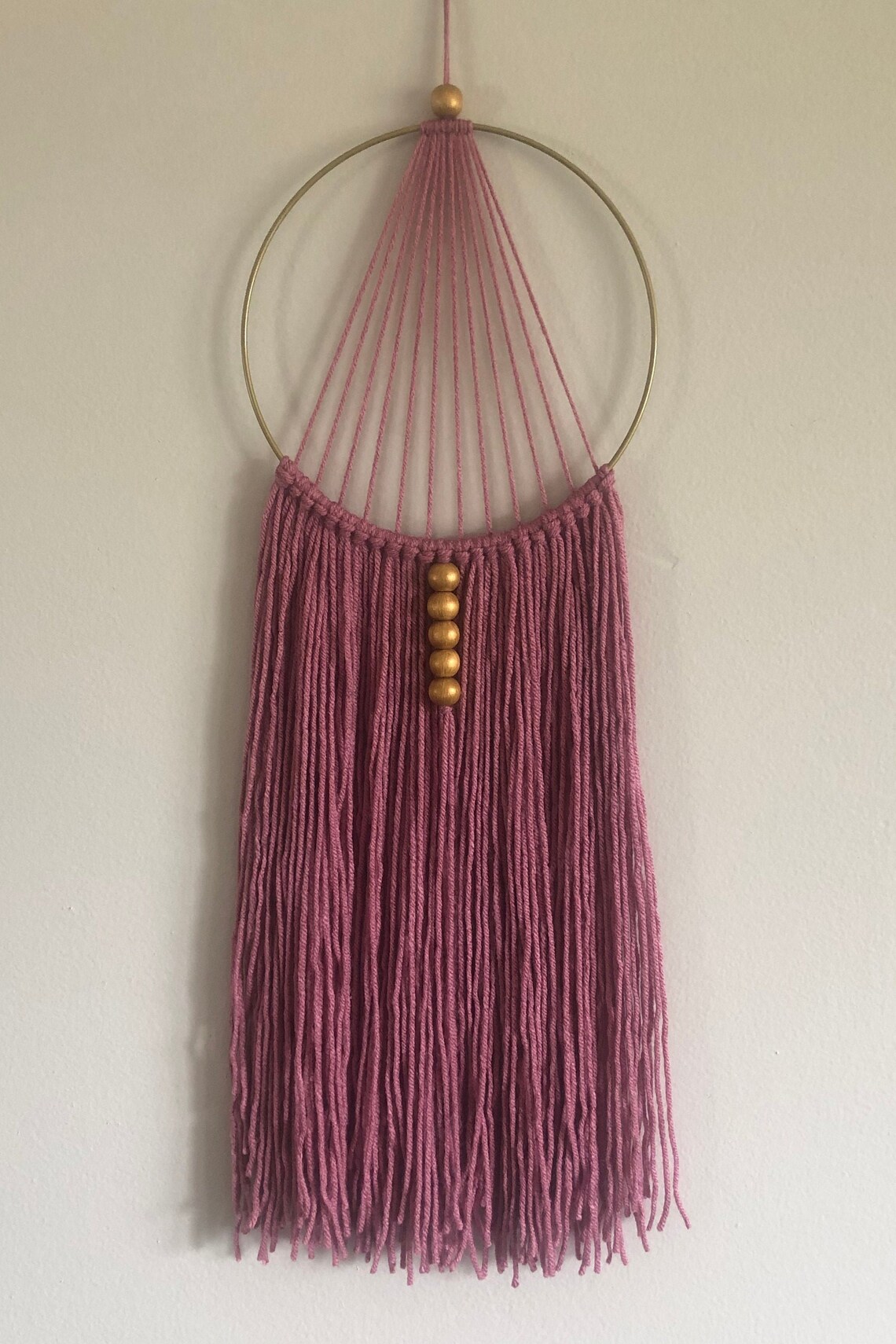 Macrame Ring Wall Hanging With Gold Beads / Yarn Wall Hanging | Etsy