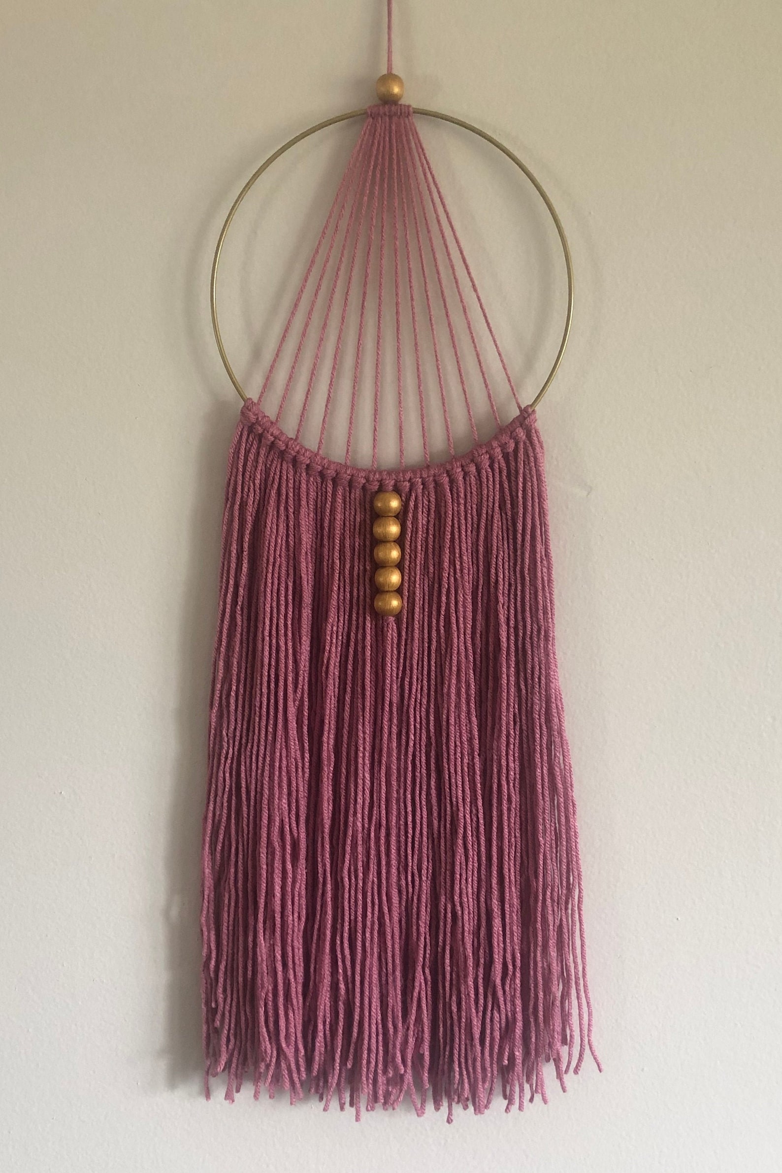 Macrame Ring Wall Hanging With Gold Beads / Yarn Wall Hanging - Etsy