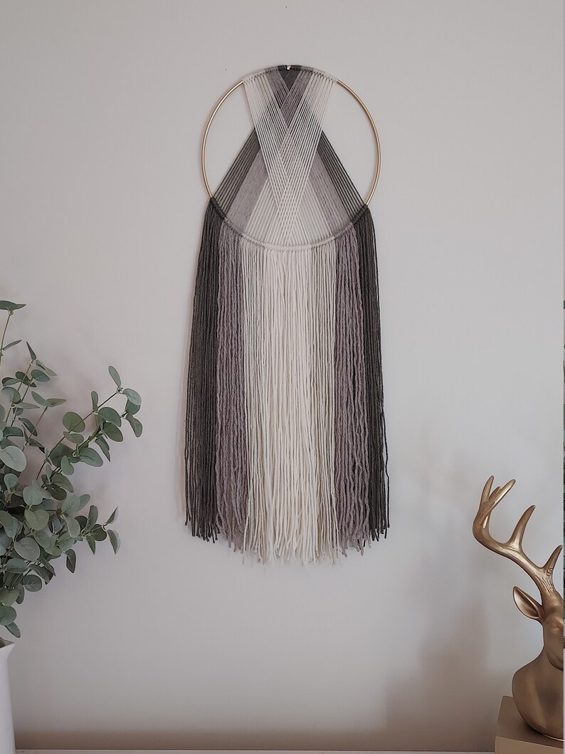 Neutral Tone Macrame Ring Wall Hanging / Yarn Hoop Hanging | Etsy