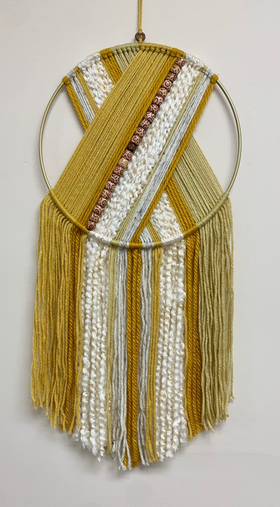 Mustard Yellow Beaded Macrame/ Wall Hanging - Etsy
