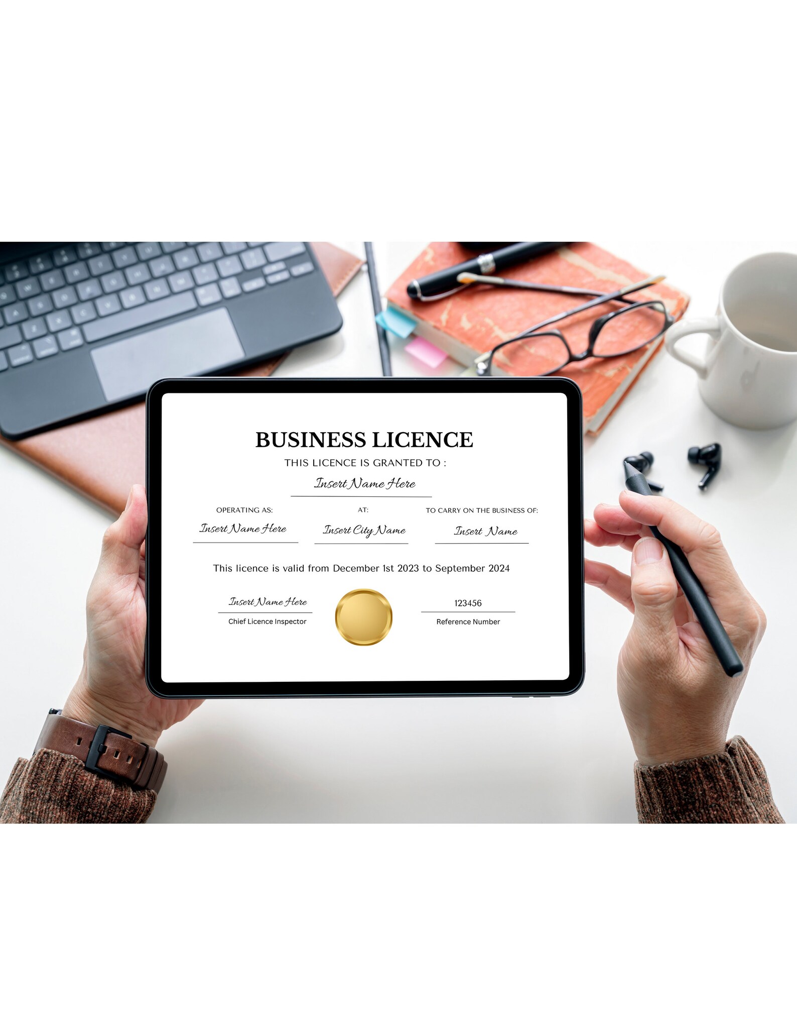 Editable Business Licence Certificate Template: Gold Border (digital ...