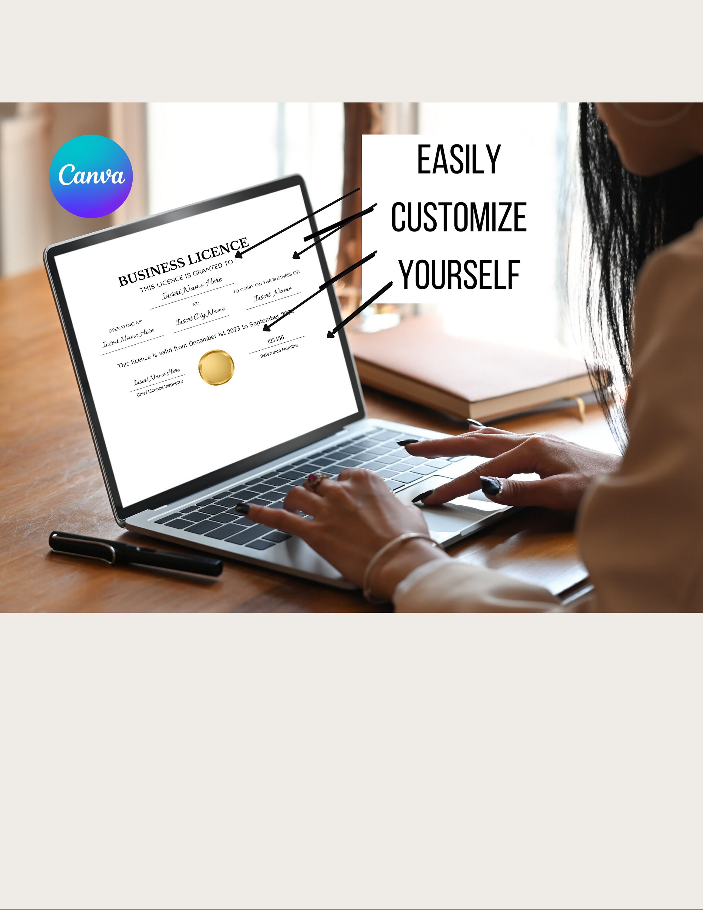 Editable Business Licence Certificate Template: Gold Border (digital Download) - Etsy