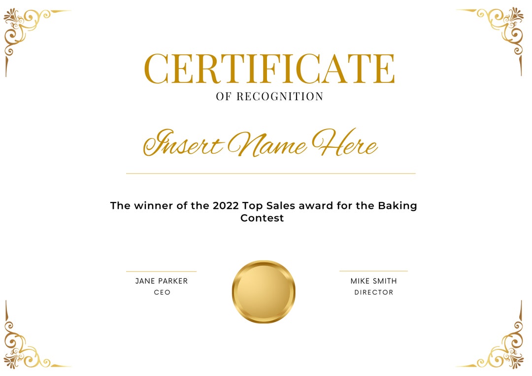 Editable Certificate of Recognition Gold Certificate of - Etsy Australia
