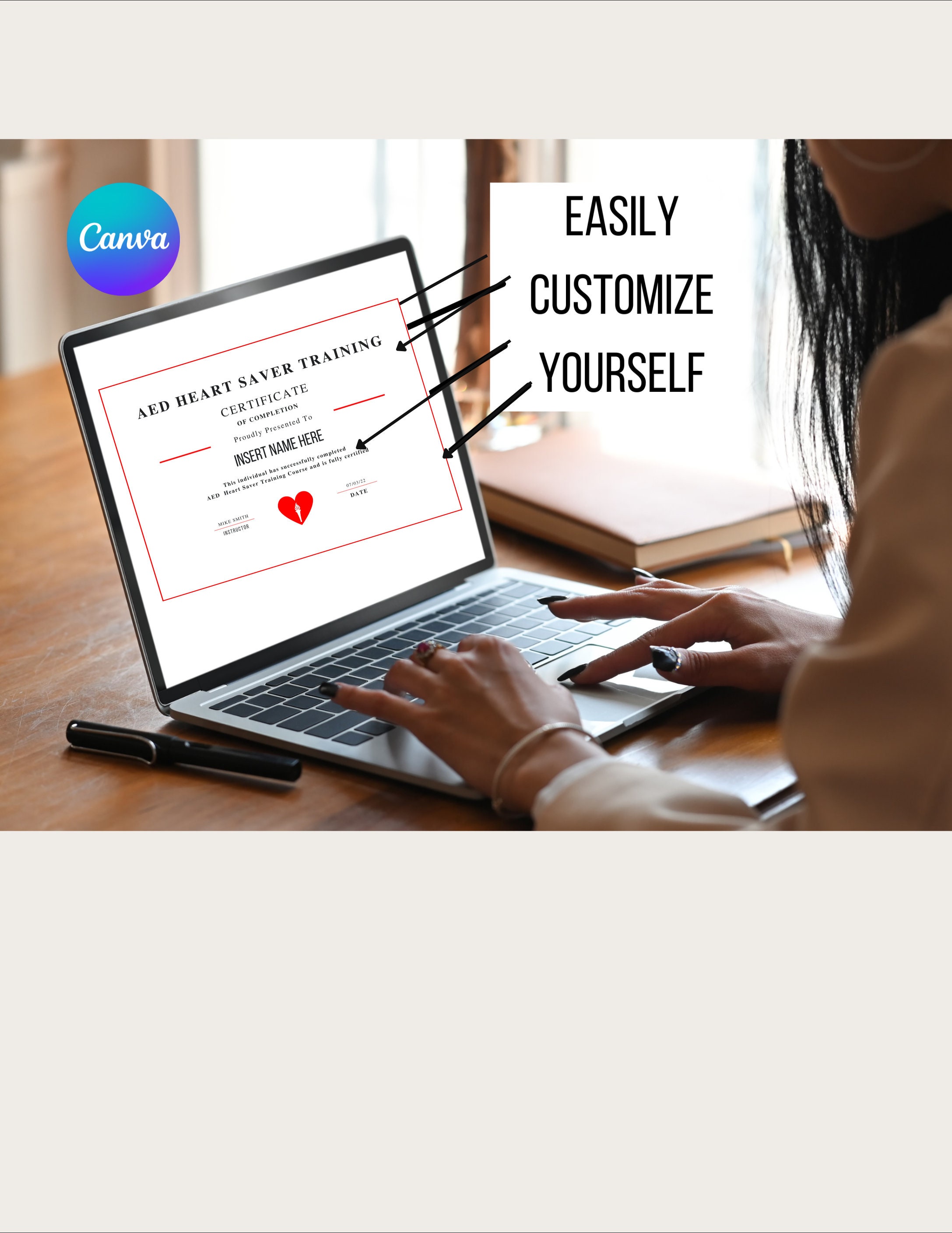 AED Heart Training Certificate, CPR Editable Template, Cpr Course ...