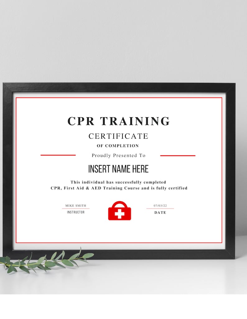 Cpr Training Certificate Cpr Editable Template Cpr Course Completion