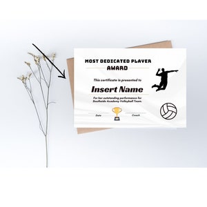 Editable Volleyball Award Certificate: Team Player Template (digital ...