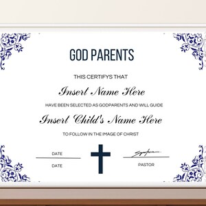 Editable Godparents Certificate Template: Church Baptism Keepsake (PDF ...