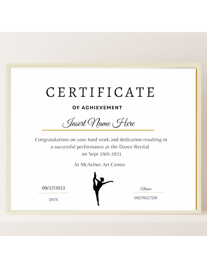 Editable Dance Recital Certificate: Printable Participation Award ...