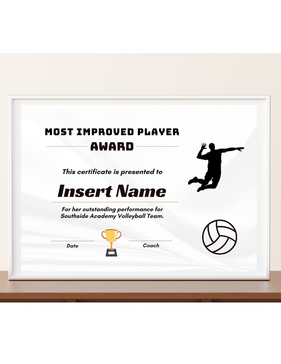 Editable Sports Certificate, Volleyball Award, Participation ...