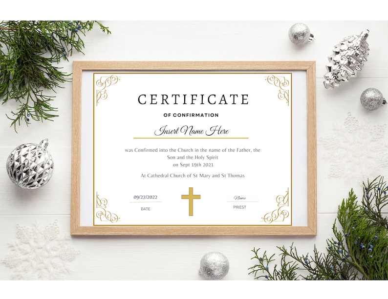 Editable Confirmation Certificate Template: Gold Border (digital ...