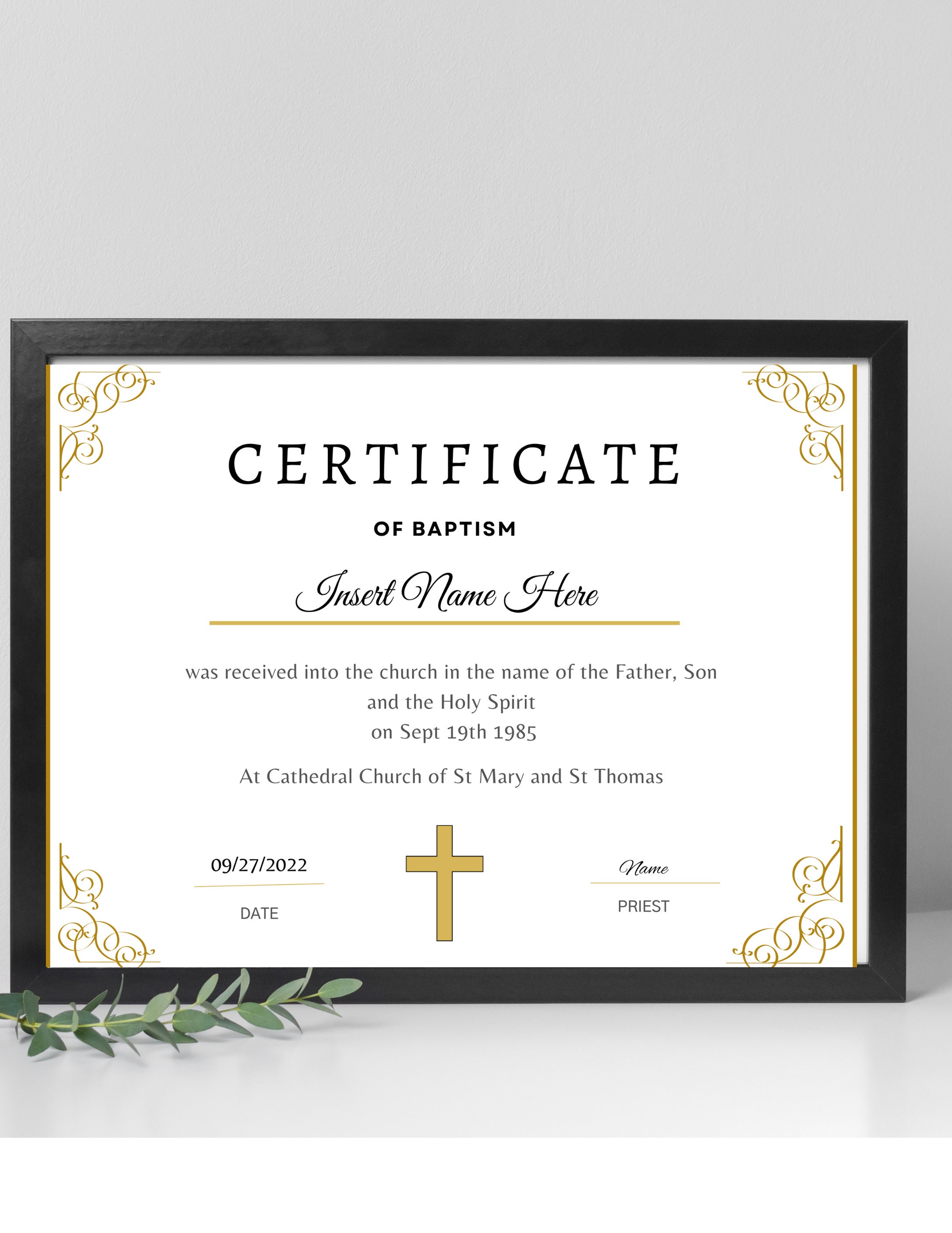Editable Gold Baptism Certificate Template (digital Download) - Etsy