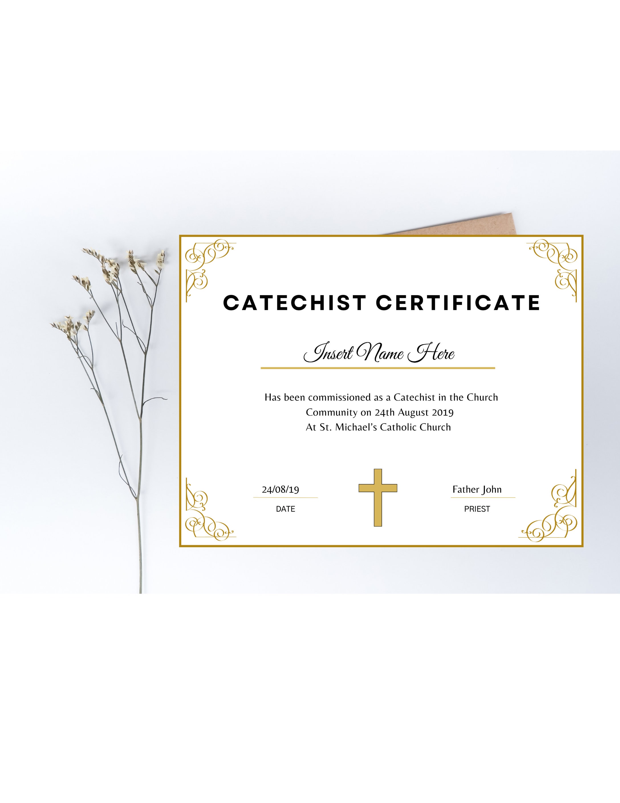 Editable Catechism Certificate: Religious Gold Template (digital ...