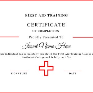 Editable Certificate of Completion, First Aid Training Certificate ...