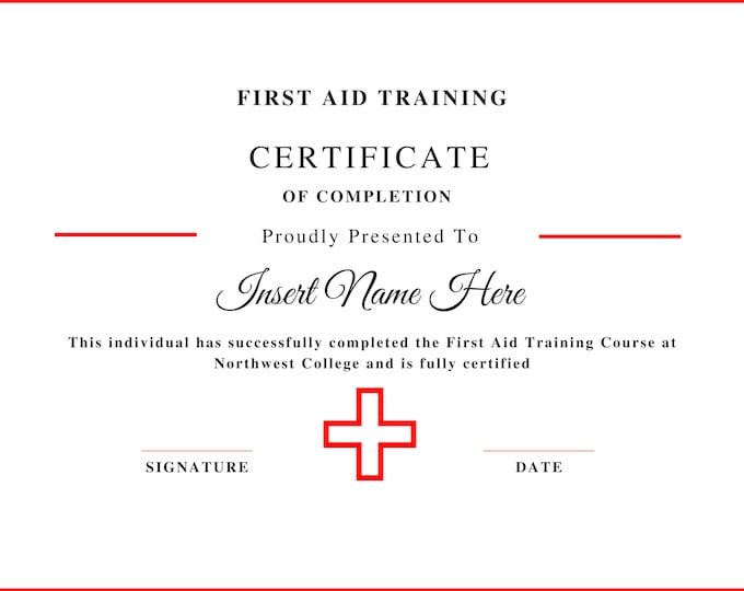 Editable Certificate of Completion, First Aid Training Certificate Template, Printable Course ...