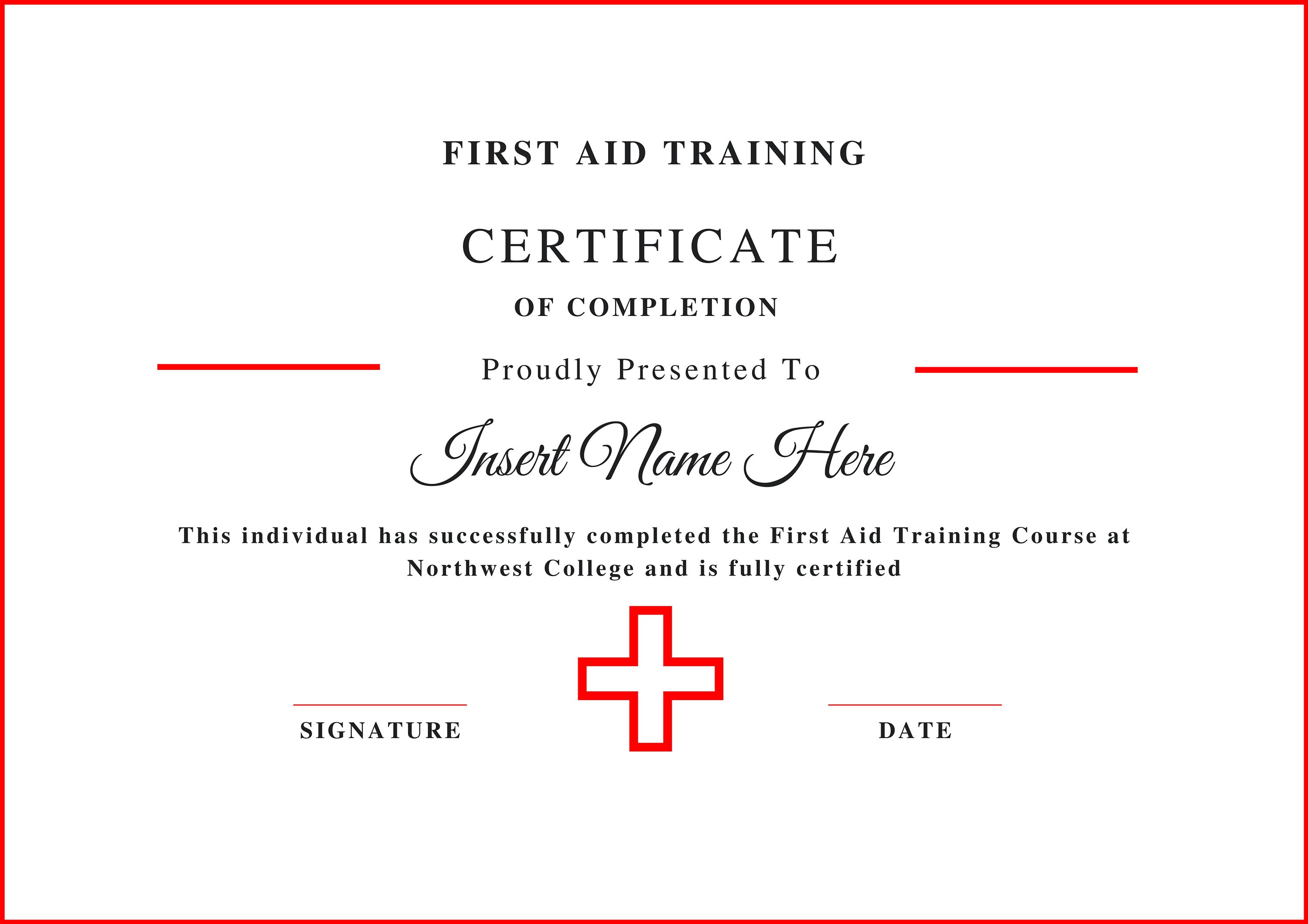 Editable Certificate Of Completion First Aid Training Certificate 