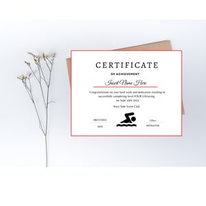 Editable Swimming Certificate, INSTANT DOWNLOAD - Swim Lesson ...