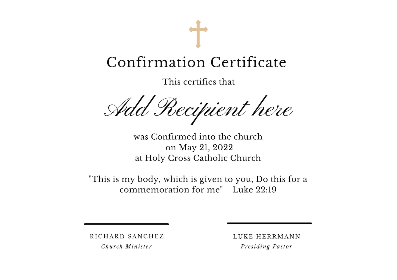 Editable Confirmation Certificate Template: Gold Religious Design ...