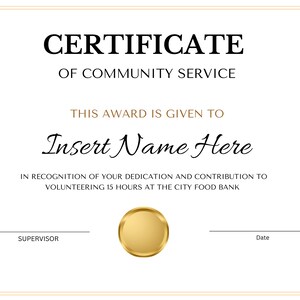 Editable Certificate of Community Service, Certificate of Completion ...