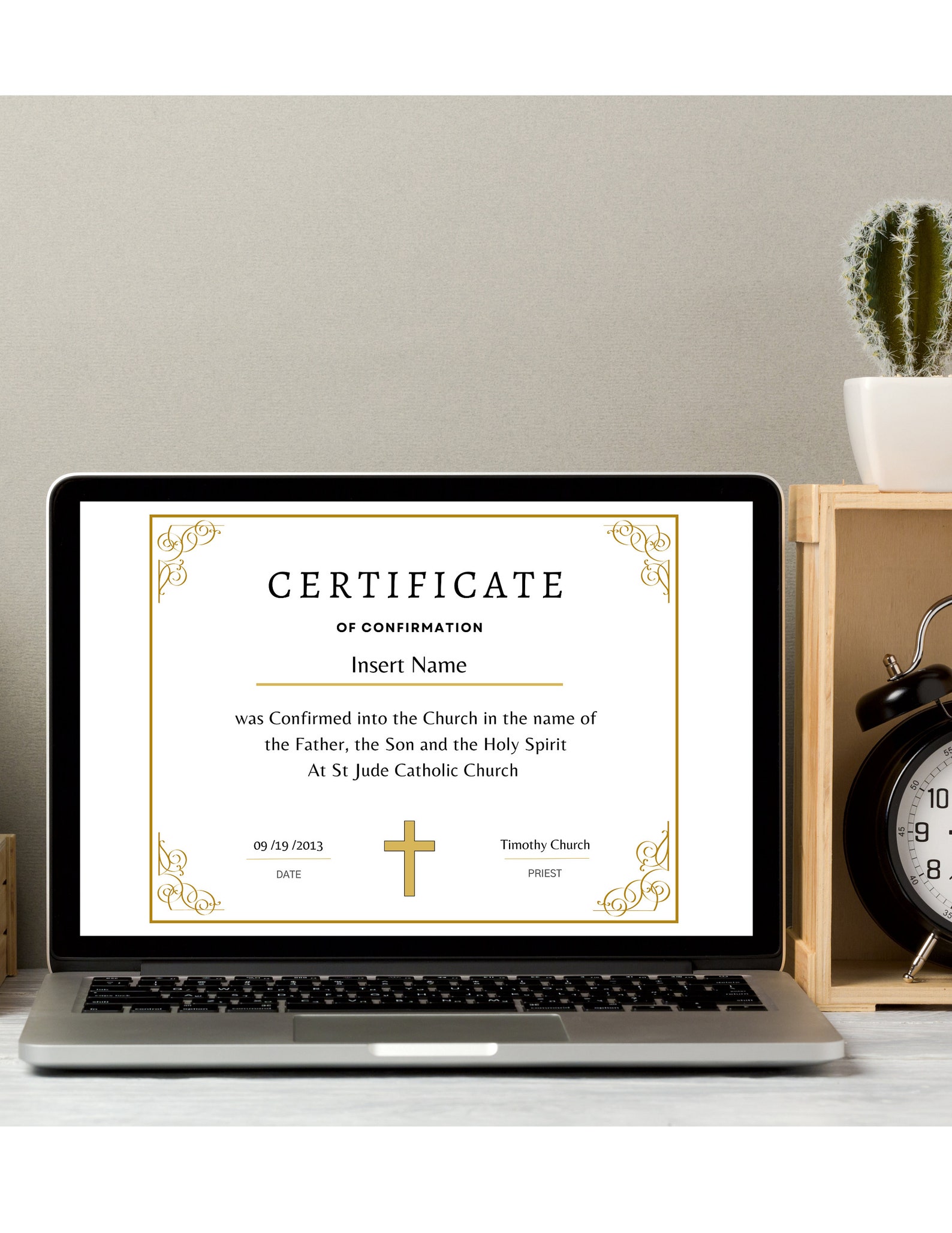 Editable Confirmation Certificate Template: Gold Border (digital ...