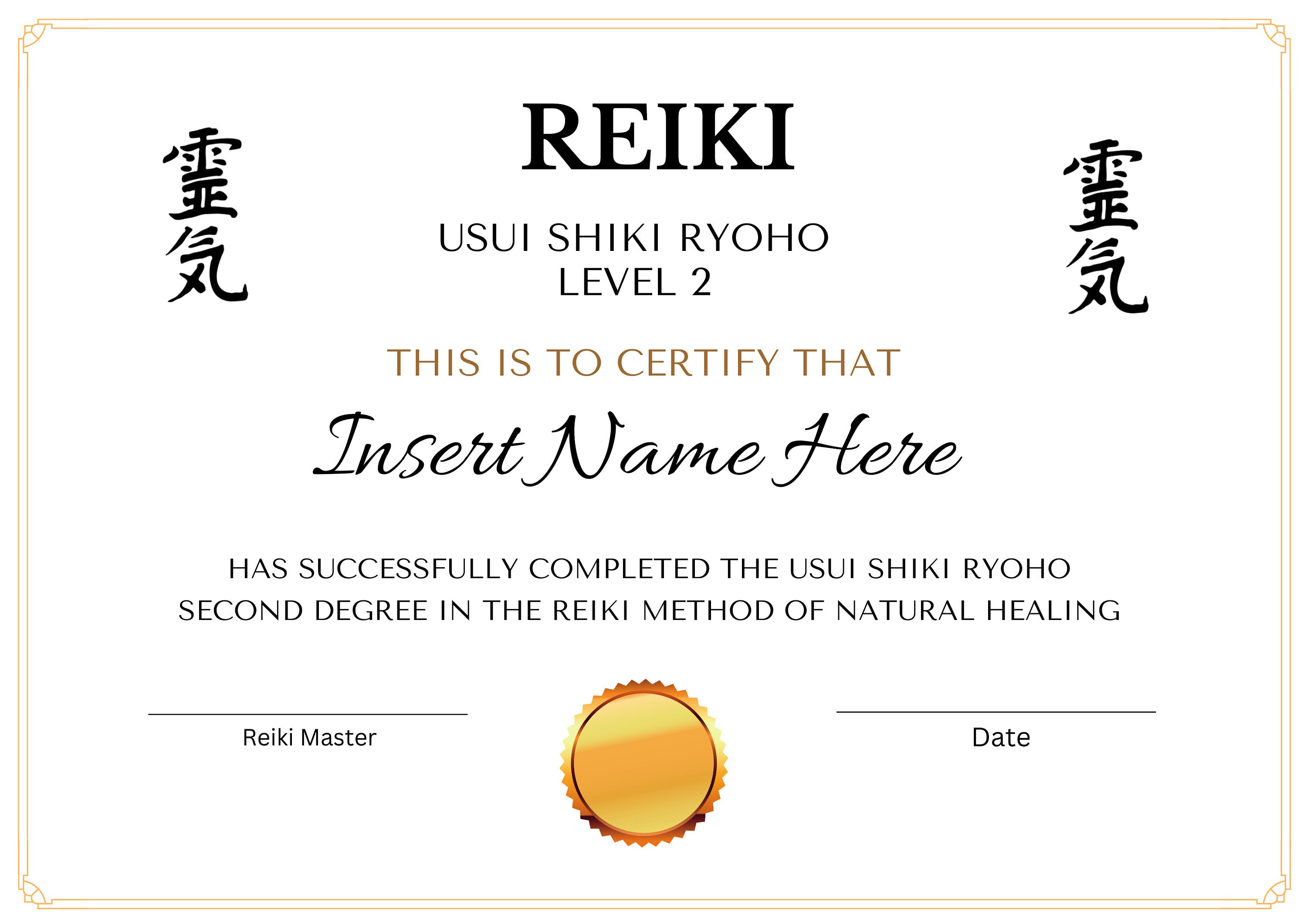 Reiki Certificate Template: Levels I, II, Master (digital Download) - Etsy