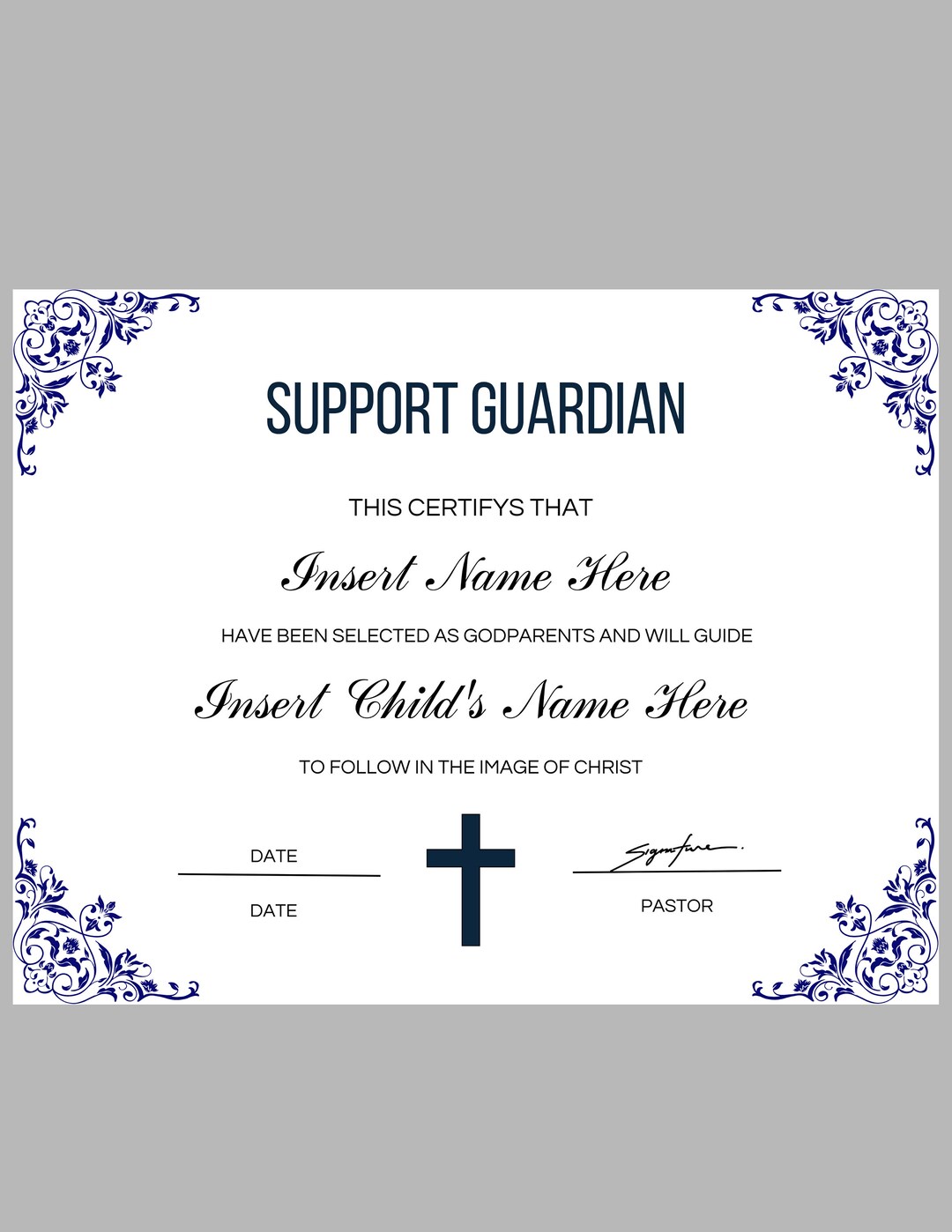 Support Guardian Certificate Template, Baptism Certificate Download ...