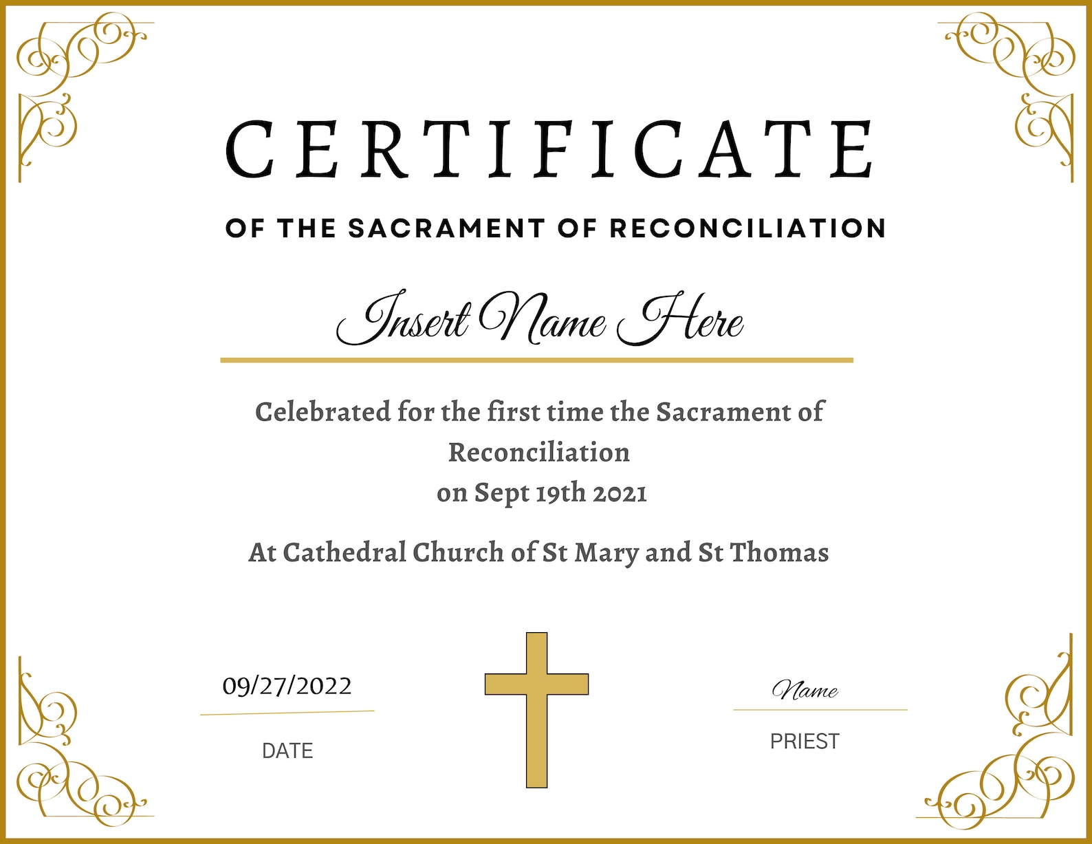 Editable Certificate of Reconciliation,religious Gold Certificate ...