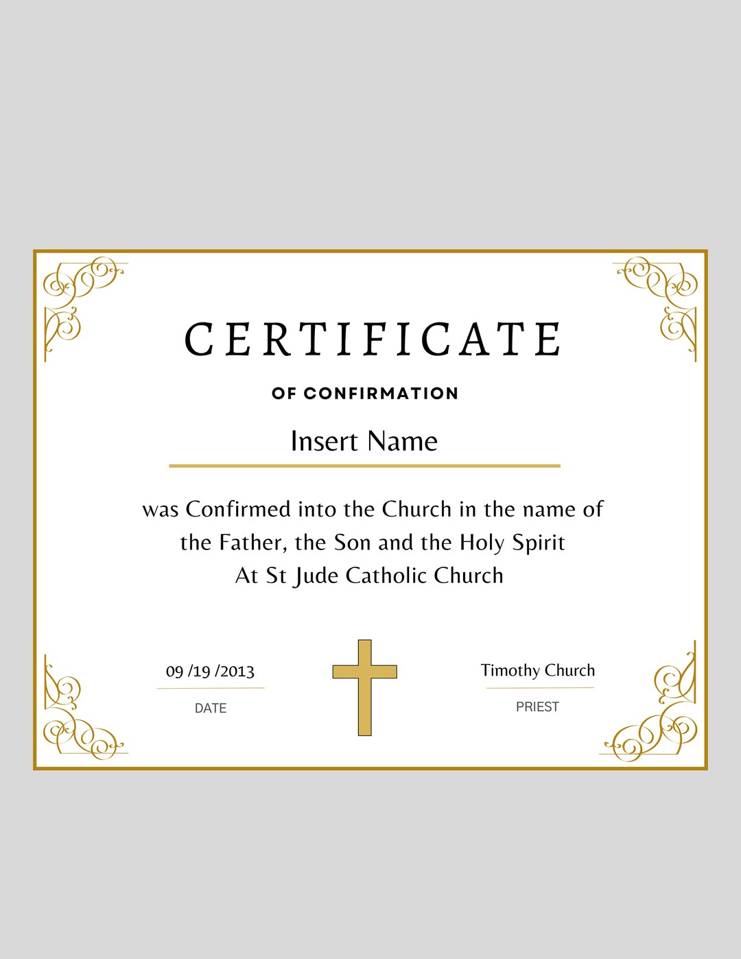 Editable Confirmation Certificate Template: Gold Border (digital ...