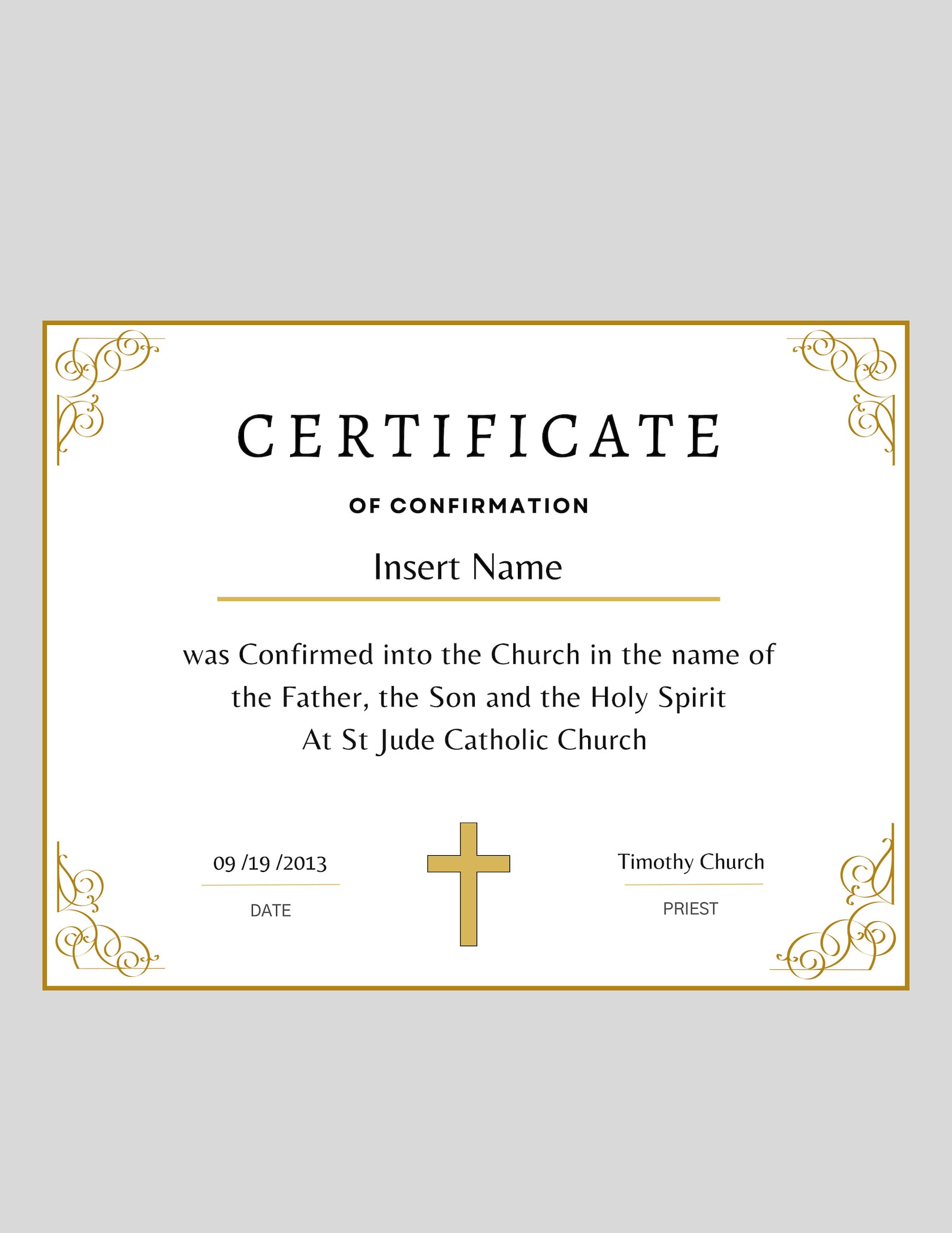 Editable Confirmation Certificate Template: Gold Border (digital ...