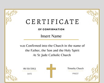 Certificate of Confirmation, 11x8.5 Gold Confirmation Certificate ...