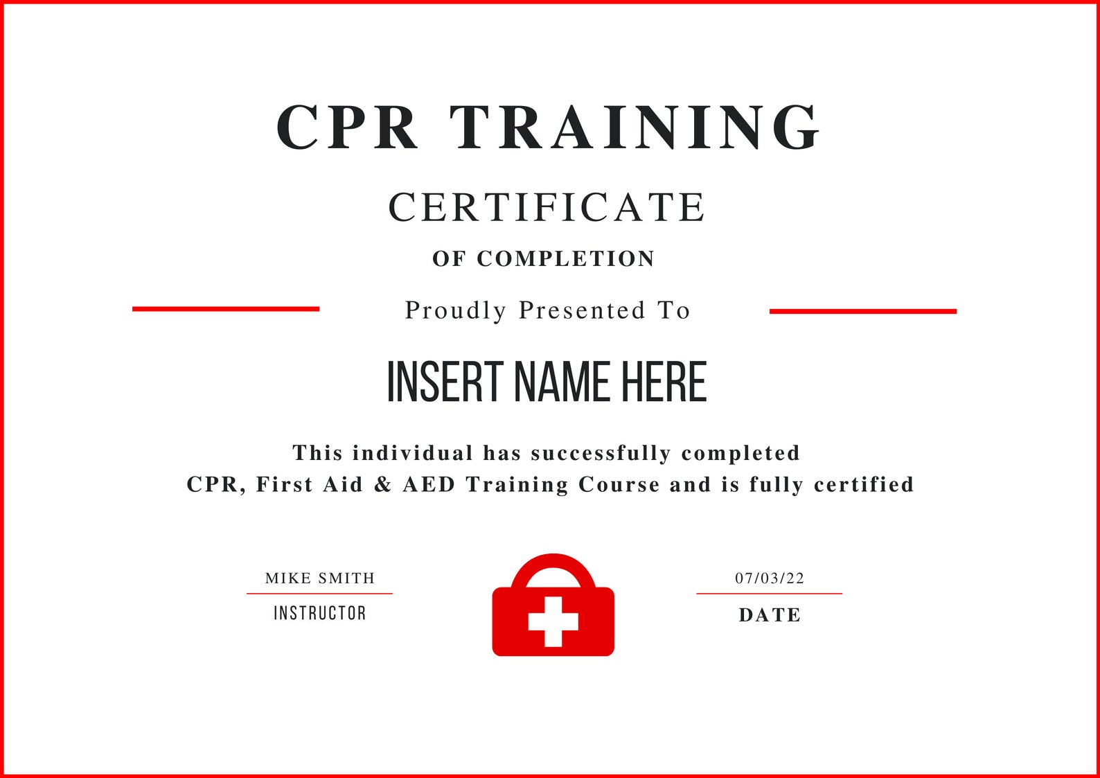 CPR Training Certificate , CPR Editable Template, CPR Course Completion ...