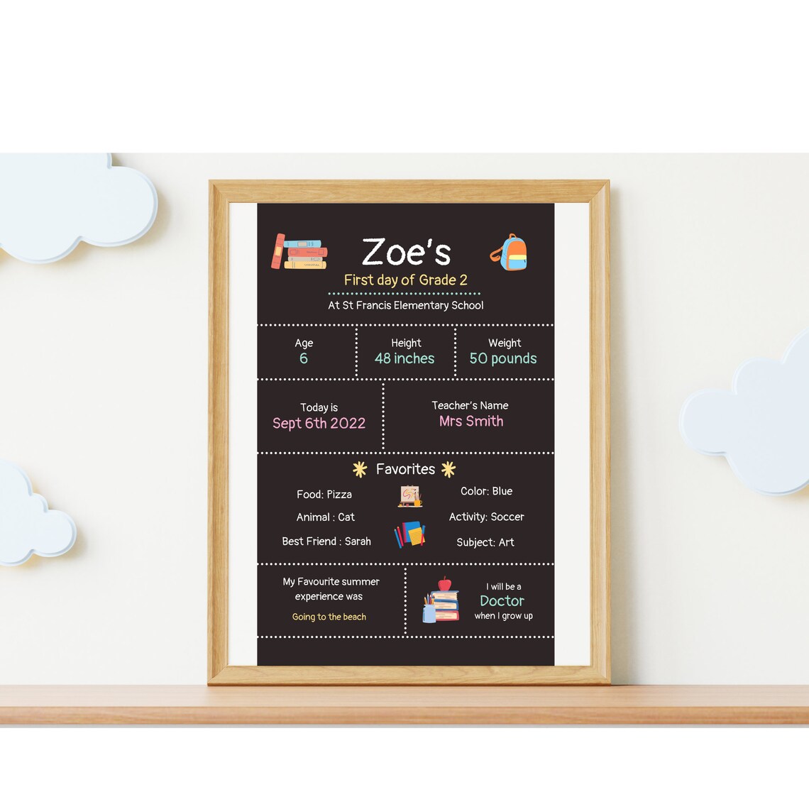 First Day of School Printable Back to School Sign Child Stats - Etsy