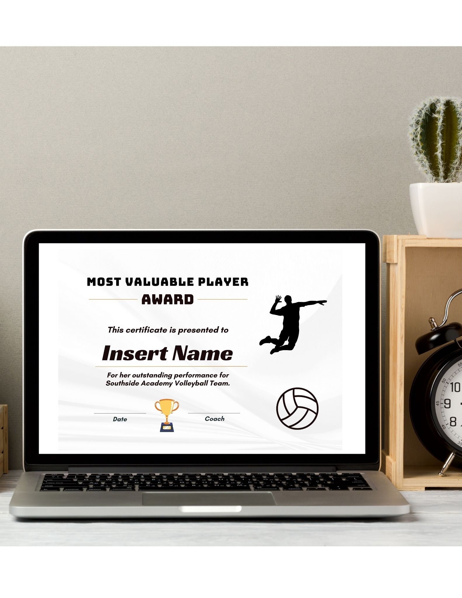 Editable Volleyball Award Certificate: Team Player Template (digital ...