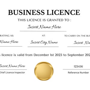 Editable Business Licence Certificate Template: Gold Border (digital ...