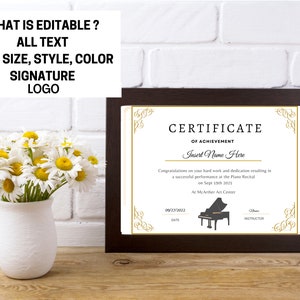 Editable Piano Recital Certificate & Invitation (digital Download) - Etsy