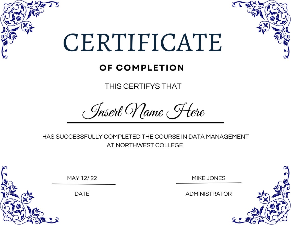 Editable Certificate of Completion, Certificate of Completion, Training ...