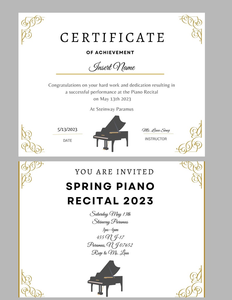 Editable Piano Recital Certificate & Invitation (digital Download) - Etsy