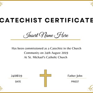 Editable Catechism Certificate: Religious Gold Template (digital ...