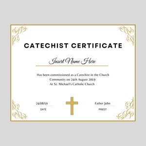 Editable Catechism Certificate: Religious Gold Template (digital Download) - Etsy